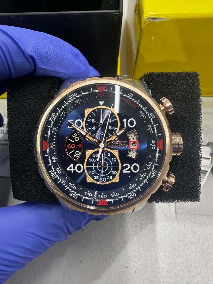 Invicta Men BLUE DIAL Stainless Steel Aviator Tachymeter Chronograph ...