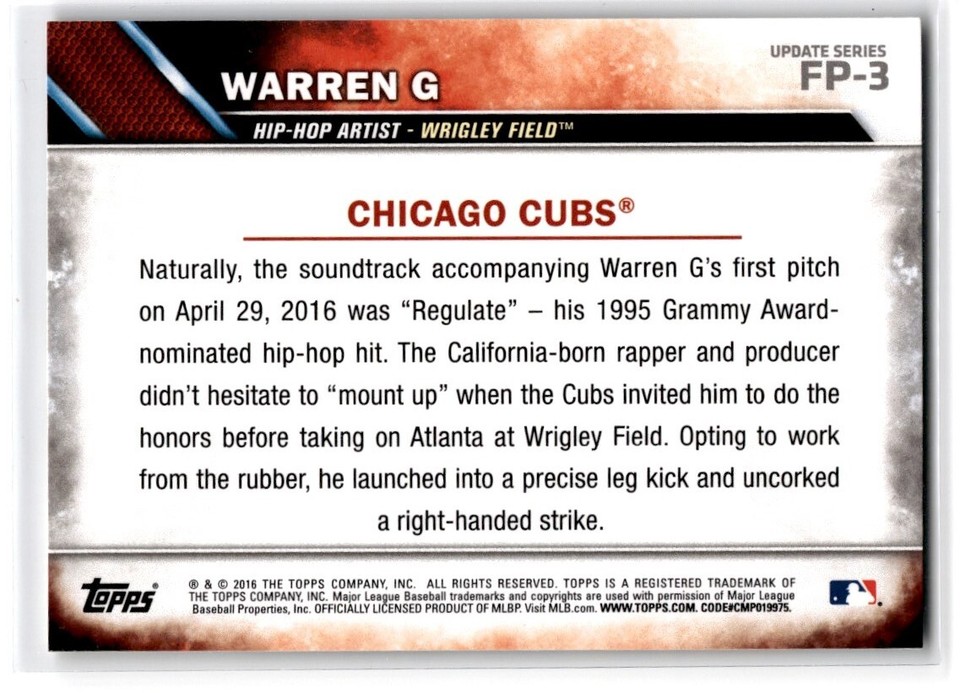 2016 Topps Update First Pitch Warren G Chicago Cubs #FP-3 | eBay