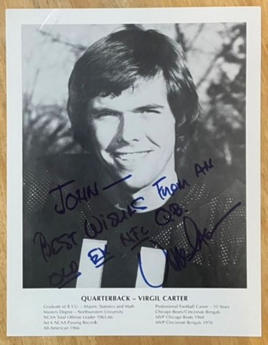 VIRGIL CARTER, 100% AUTHENTIC AUTOGRAPHED 8 1/2" x 11" PHOTO ! FOOTBALL ...