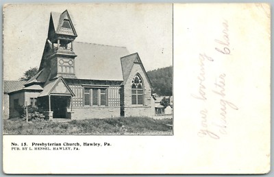 HAWLEY PA PRESBYTERIAN CHURCH 1907 ANTIQUE POSTCARD PRIVATE MAILING ...