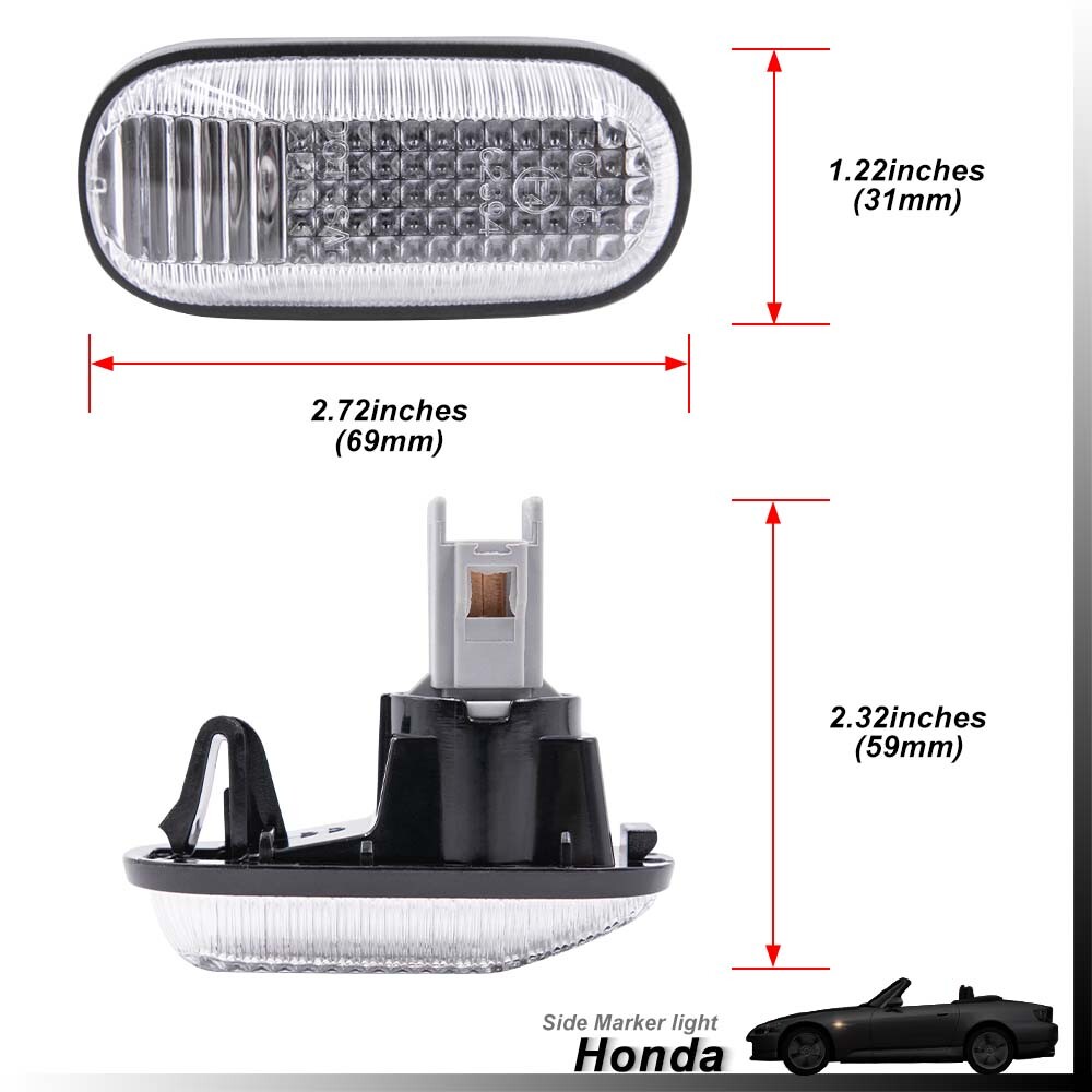 Clear Lens White Led Front Side Marker Light for 00-09 Honda S2000 S2K ...