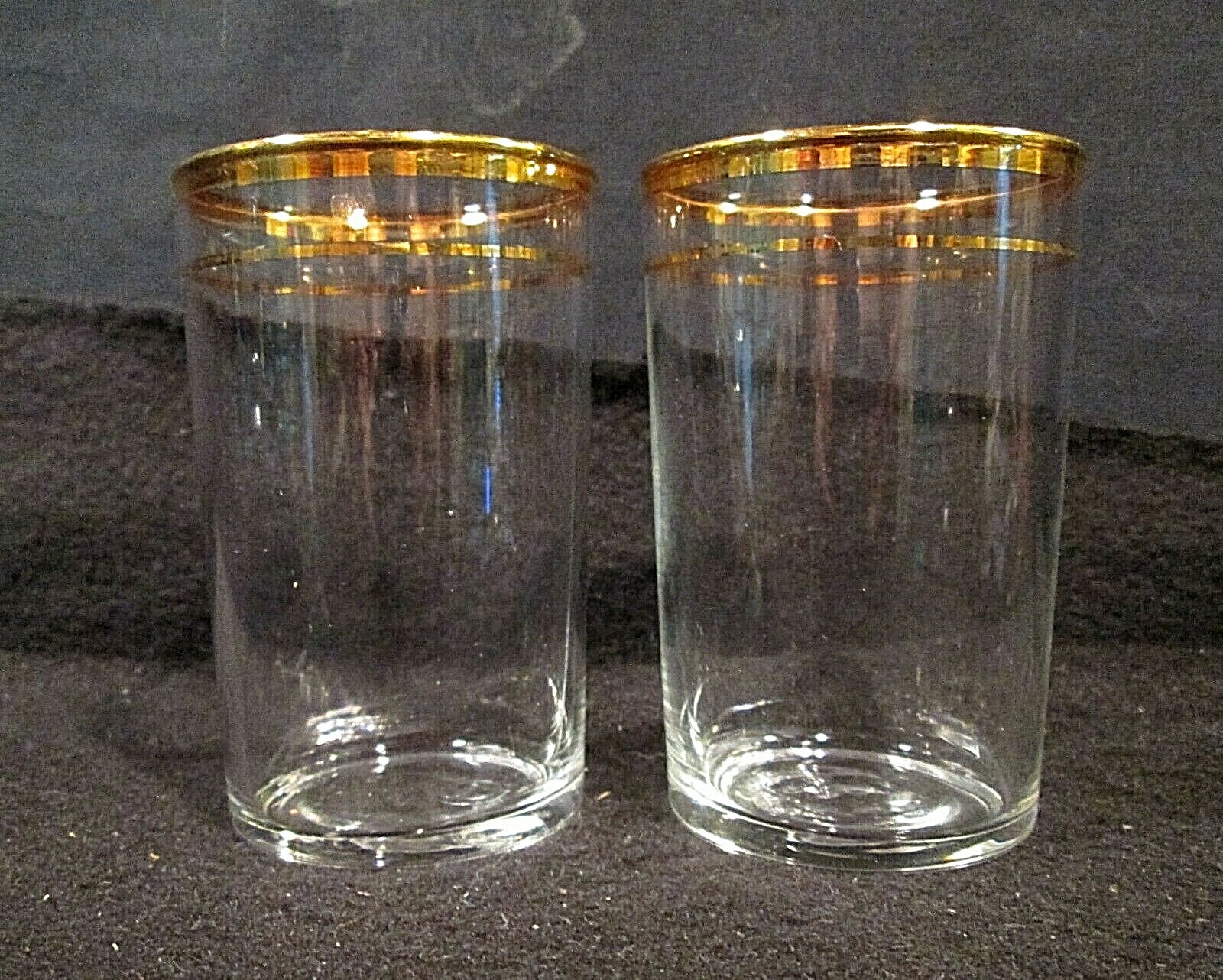 2 LIBBEY Glass Juice Glasses 3010-10 Wide Gold Rim and Thin Line VHTF ...