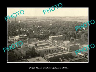 OLD LARGE HISTORIC PHOTO DEKALB ILLINOIS AERIAL VIEW OF THE TOWN c1930 ...