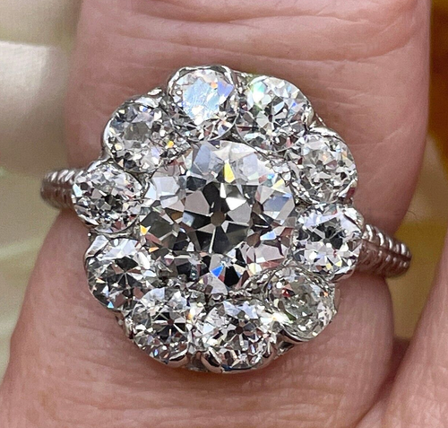 Antique Edwardian 1900s GIA H-VS2 3.38ctw OLD Euro Cut Diamond Cluster ...