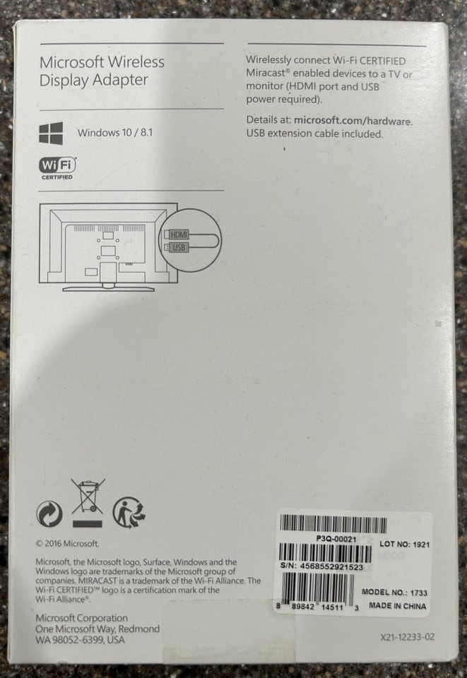 Microsoft Wireless Display Adapter v2 Model 1733 | eBay