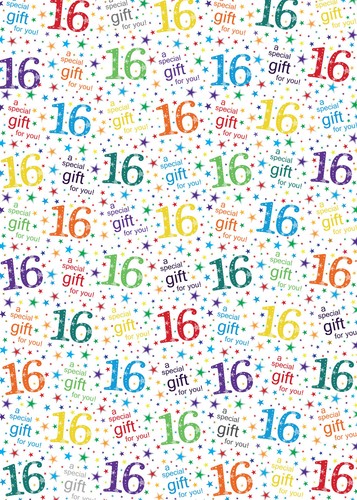 2 Sheets 16th Birthday Wrapping Paper 16 Giftwrap Unisex Multi White ...