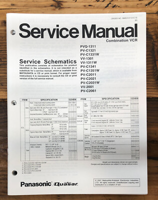 Panasonic / Quasar PVQ-1311 -1321 PV-C2011 -C2021 Service Manual ...