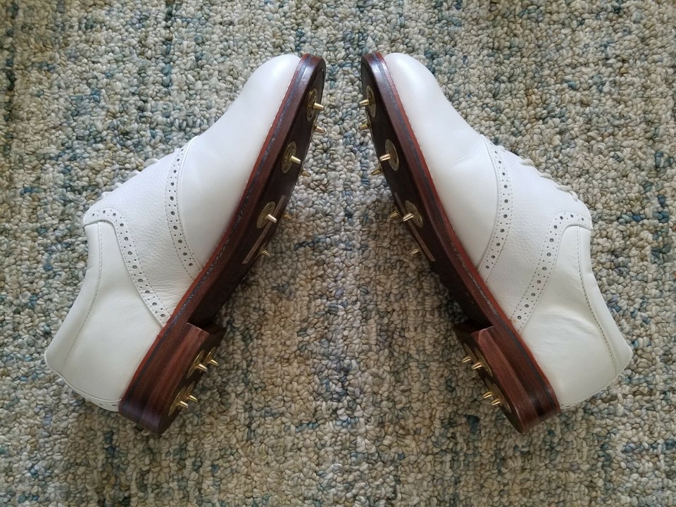 VINTAGE 80'S MEN REEBOK CLASSIC WHITE BRASS SPIKES MADE IN KOREA GOLF ...