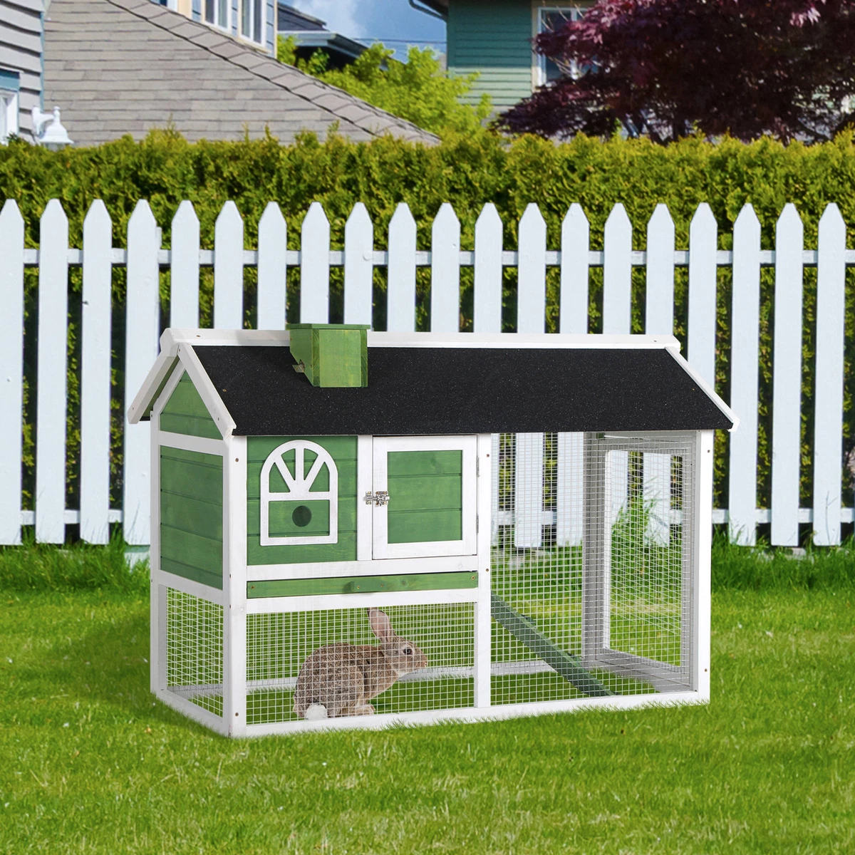 Petsfit Two-Story Wood Bunny Cage Indoor Outdoor Rabbit