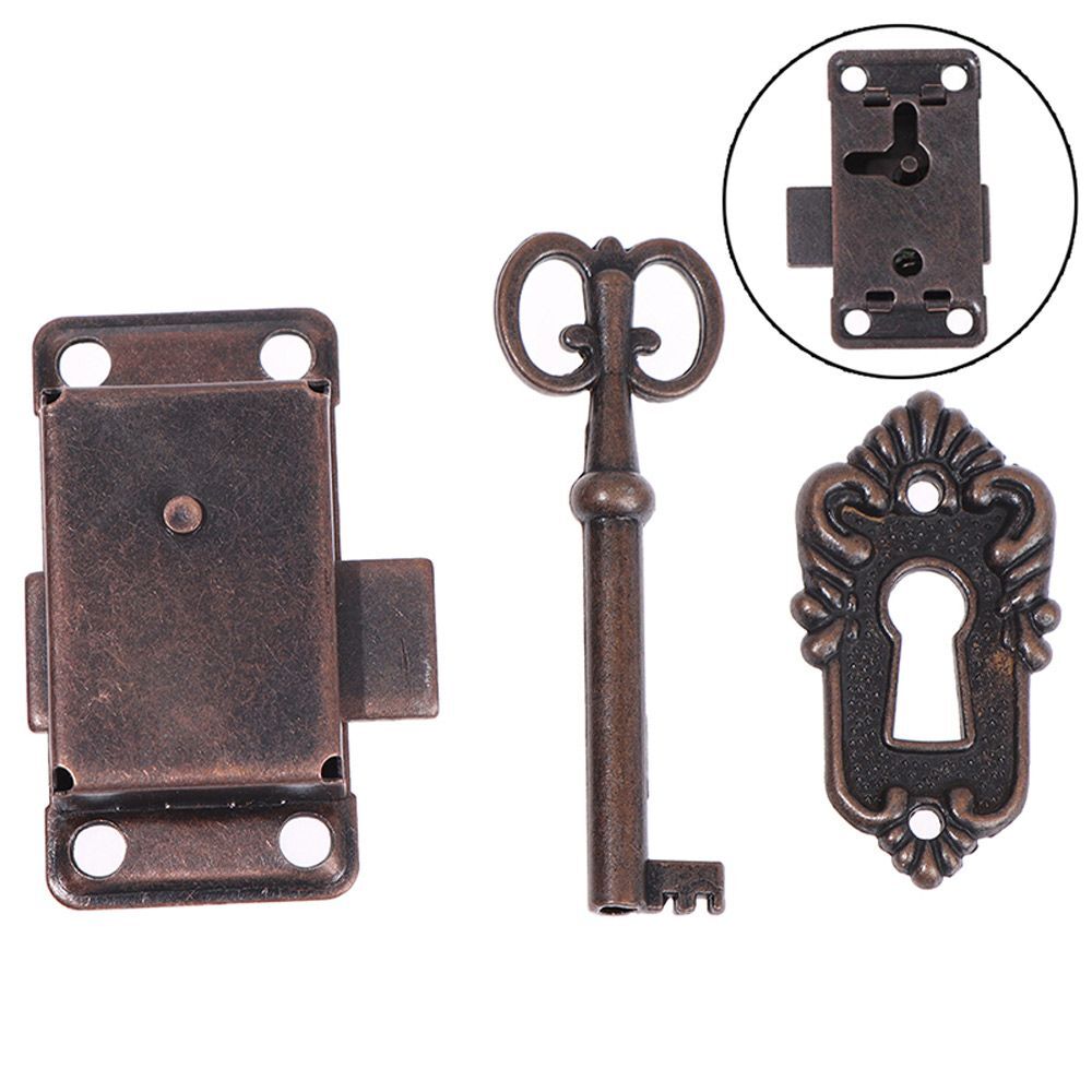 Wood Box Cabinet Lock + Key Drawer Lock Jewelry Box Antique Iron Door ...