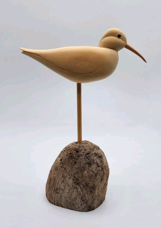 Vintage Folk Art Hand Carved Wood Shore Bird Figurine Wood Base 9.5 ...