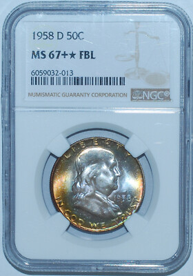 1958 D NGC MS67+☆FBL Full Bell Lines Franklin Half Dollar Tied For ...