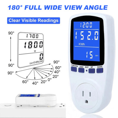 US Plug-in Electricity Power Usage Consumption Meter Energy Monitor LCD ...