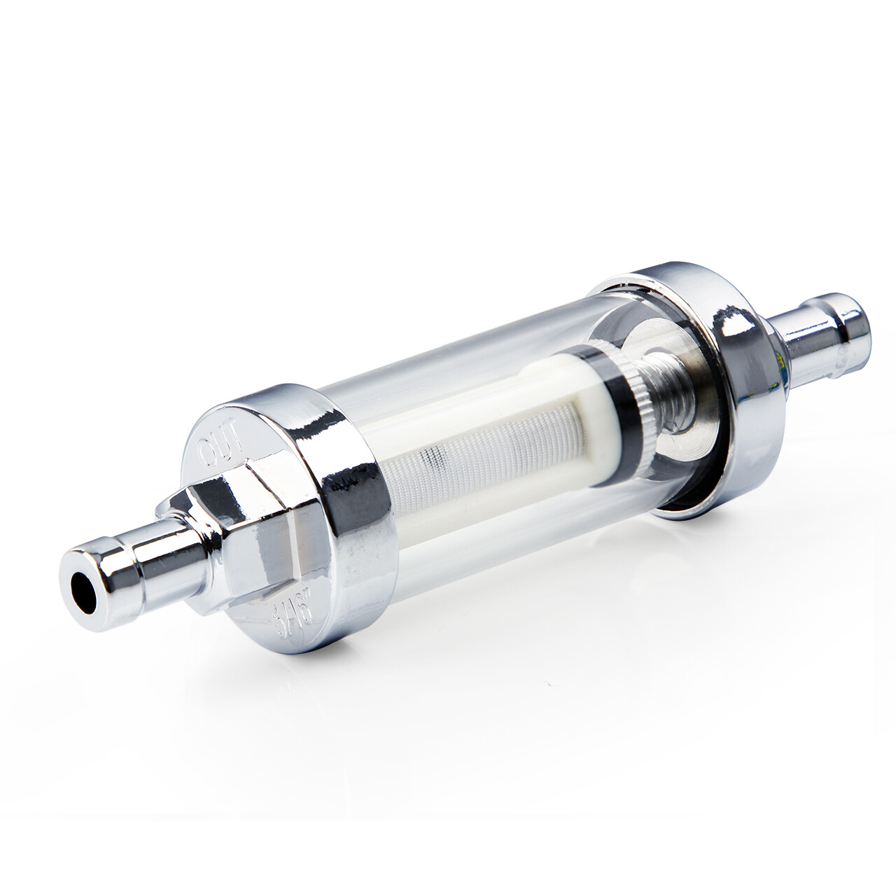 5/16" 8mm Chrome Glass Plated Inline Fuel Petrol Filter In & Out ...