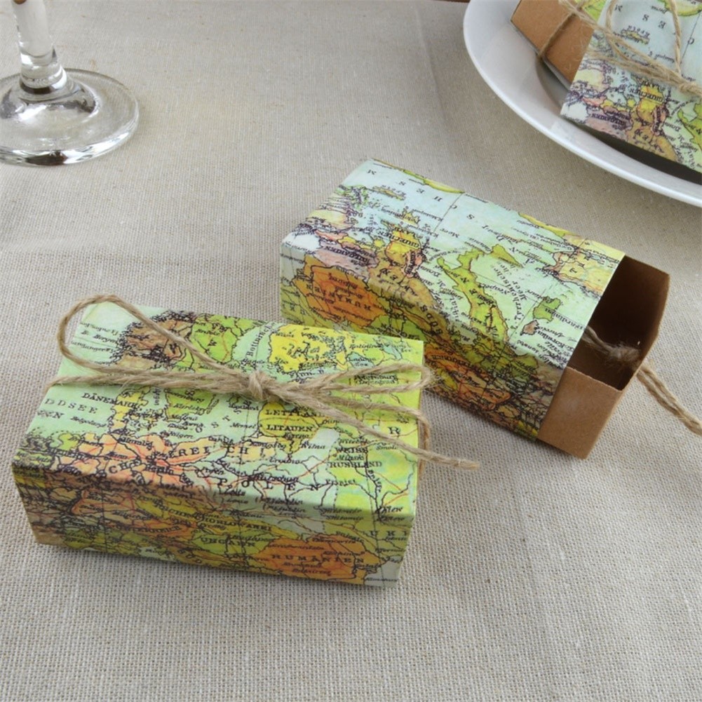 50PCS Travel Theme World Map Drawer Candy Box Wedding Favors Gift Bages ...