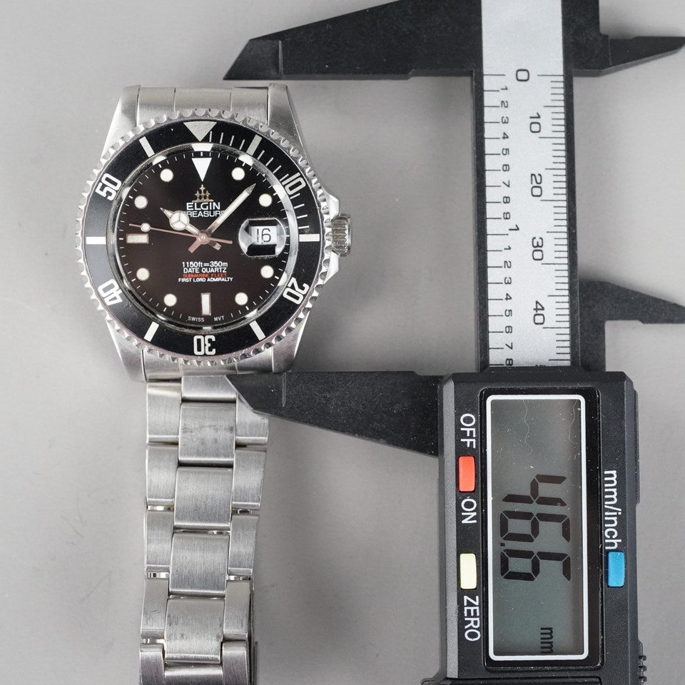 ELGIN TREASURE Diver 350m FK-272 Men's Watch 40mm Vintage New Battery ...