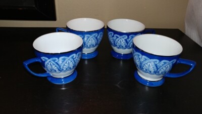 4 Bombay Platinum Arabesque Tile cobalt Blue/white tea cups | eBay