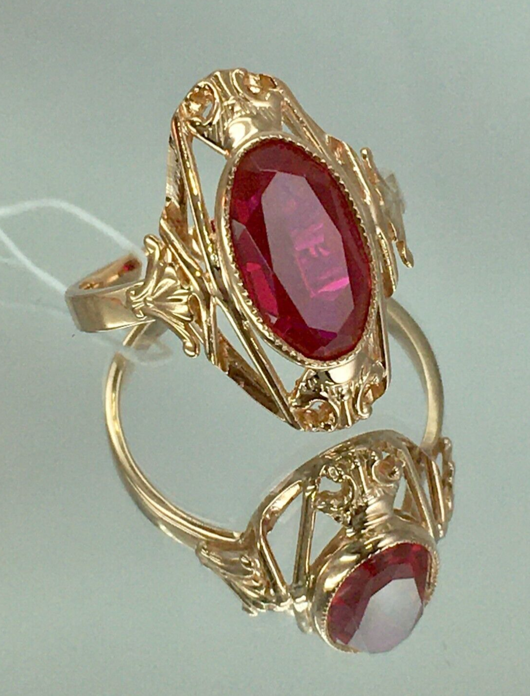 USSR Vintage Original Rose Gold Ruby (lab. made) Ring 583 14K 4.06 g. 7 ...