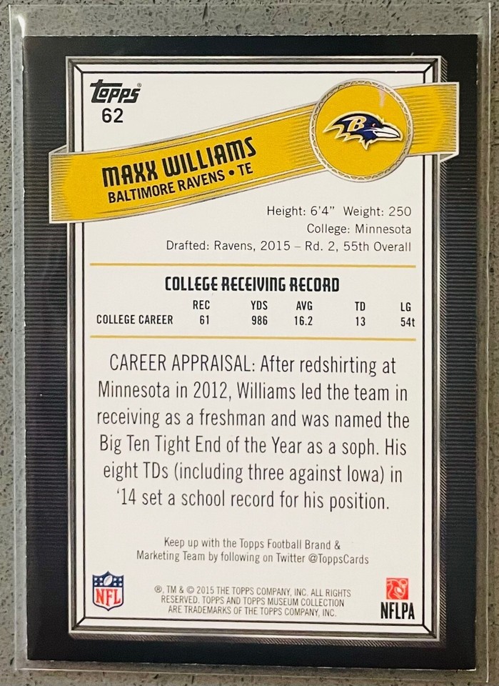 2015 Topps Museum Collection Football NFL #62 Maxx Williams Base Card ...