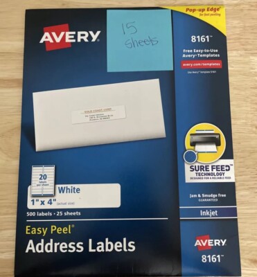 Avery Easy Peel Mailing Address Labels Inkjet 1 x 4 White 300/Pack 8161 ...