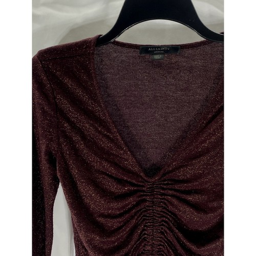 ALLSAINTS Women’s Metallic Rona Glitz Ruched Drawstring Long Sleeve Top ...