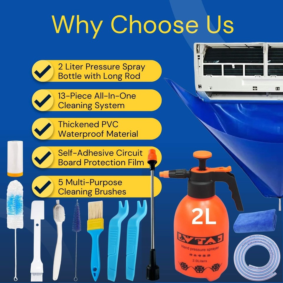 13Pcs Mini Split Cleaning Kit Bag with 2L High Pressure Sprayer, Air ...