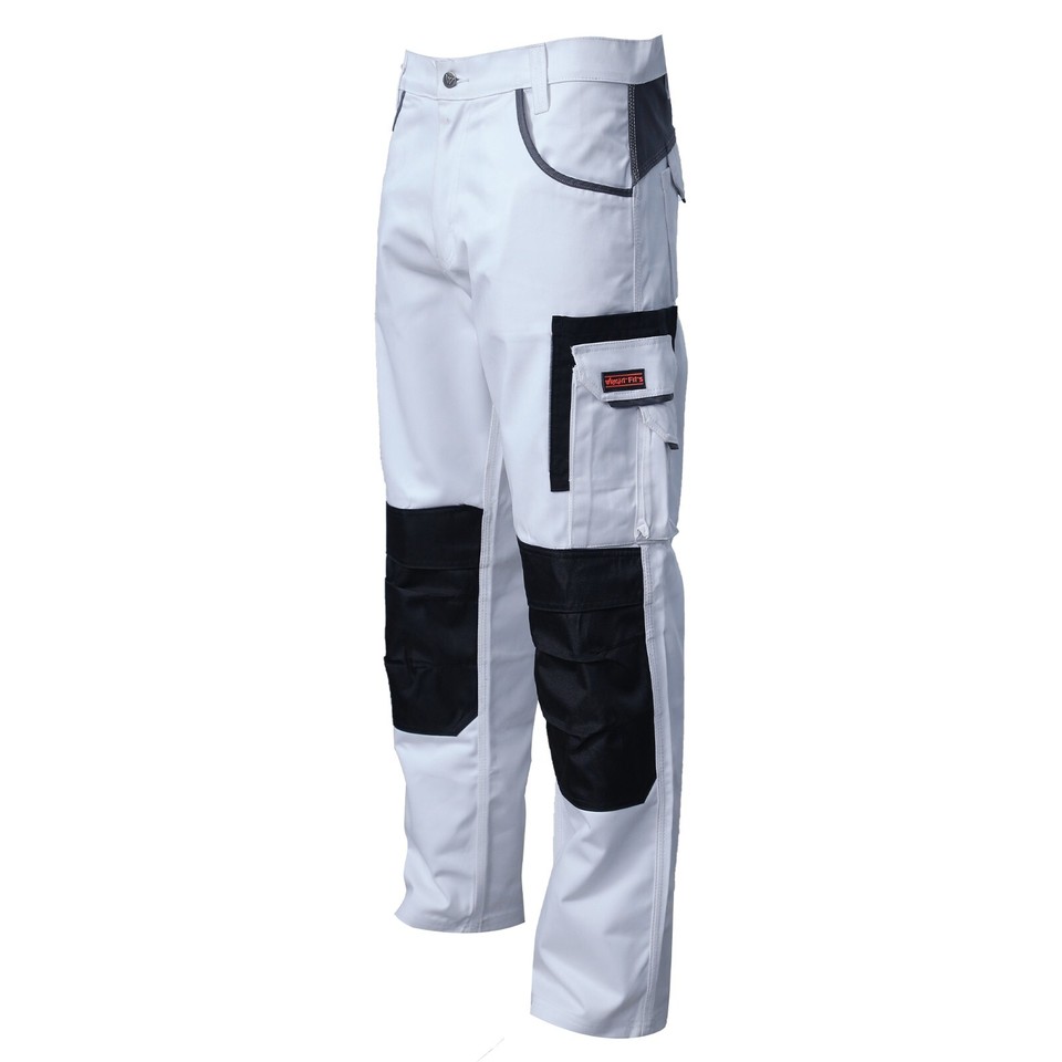 Mens Painters Decorators White Work Trousers With Cargo & Knee pad ...