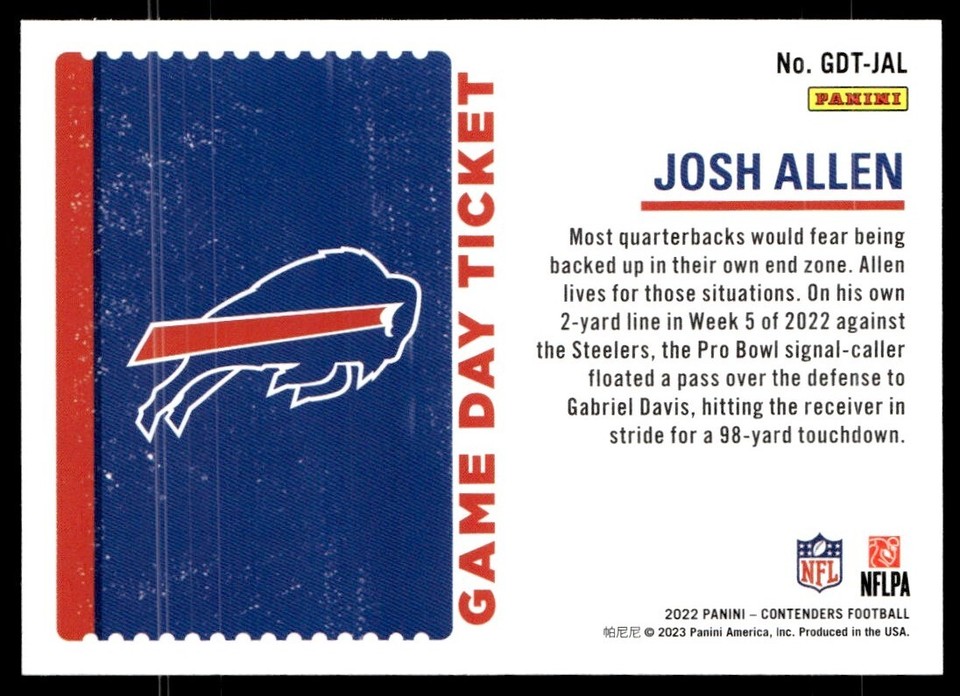 2022 Panini Contenders Game Day Ticket Josh Allen G124 #JAL | eBay