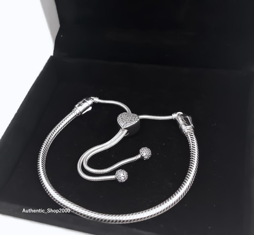 NEW 100% PANDORA 925 Ale Pave Heart Clast Slider Charm Bracelet 591680C01 | eBay