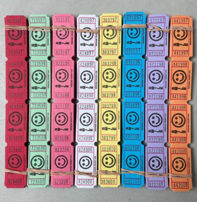 Lot of 800 Single Raffle Tickets Smile Face 100 of Each Color Listed ...