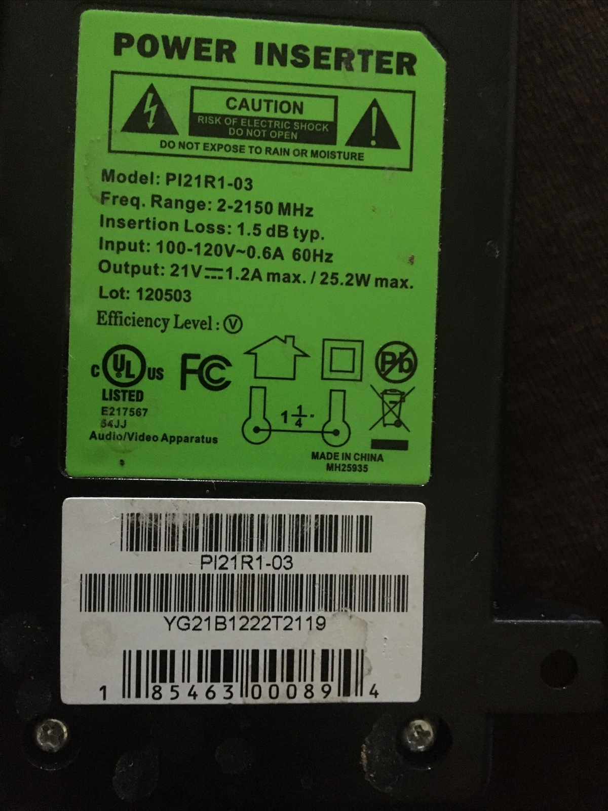 Directv Model PI21R1-03 Power Inserter 100-120v Input 21V output IRD ...