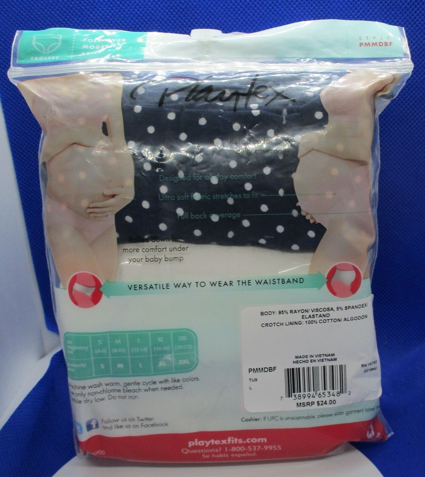 PLAYTEX~L (12-14)~3 Pair Navy Dot/White/Peach Maternity Fold-Over ...