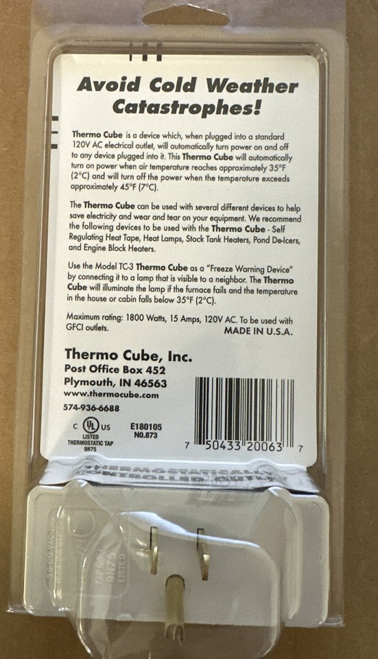 Thermo Cube: Thermostatically Controlled Outlet - Item #TC-3 (120VAC ...