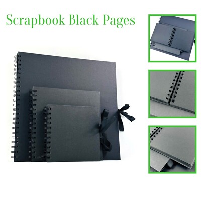 Black Scrapbook Spiral Bound Photo Album Square Black Pages Art & Craft ...