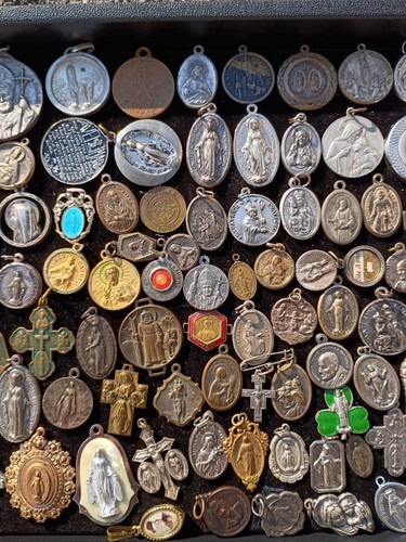 Large Religious Catholic Medals Rosary Relic Vintage Mixed Metal Lot ...