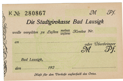 BAD LAUSIGK Lausick Blanco Scheck um 1923 Stadtgirokasse kassenfrisch ...