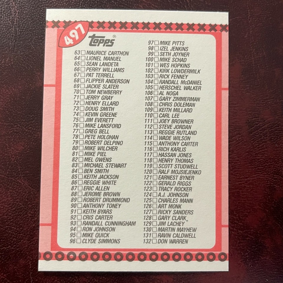 1990 Topps TIFFANY Set NFL FOOTBALL CHECKLIST CARD 1-132 #497 *MINT ...