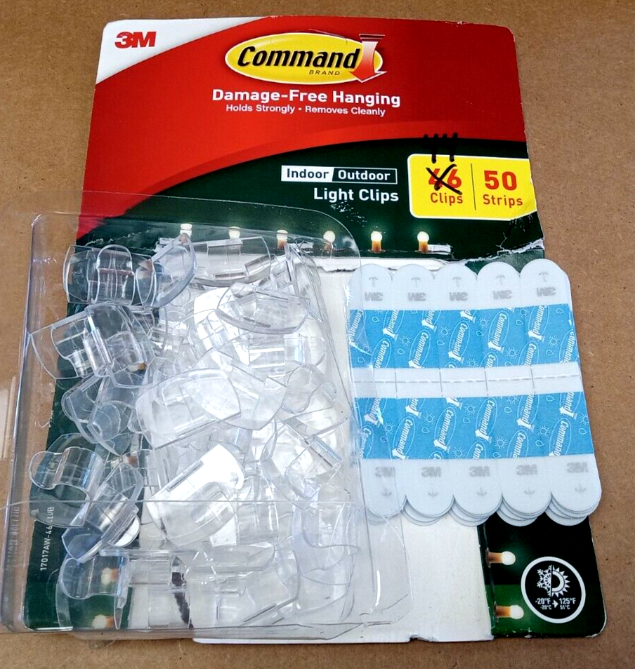 3M Command Indoor Outdoor Light Clips 44 Clips & 50 Strips | eBay
