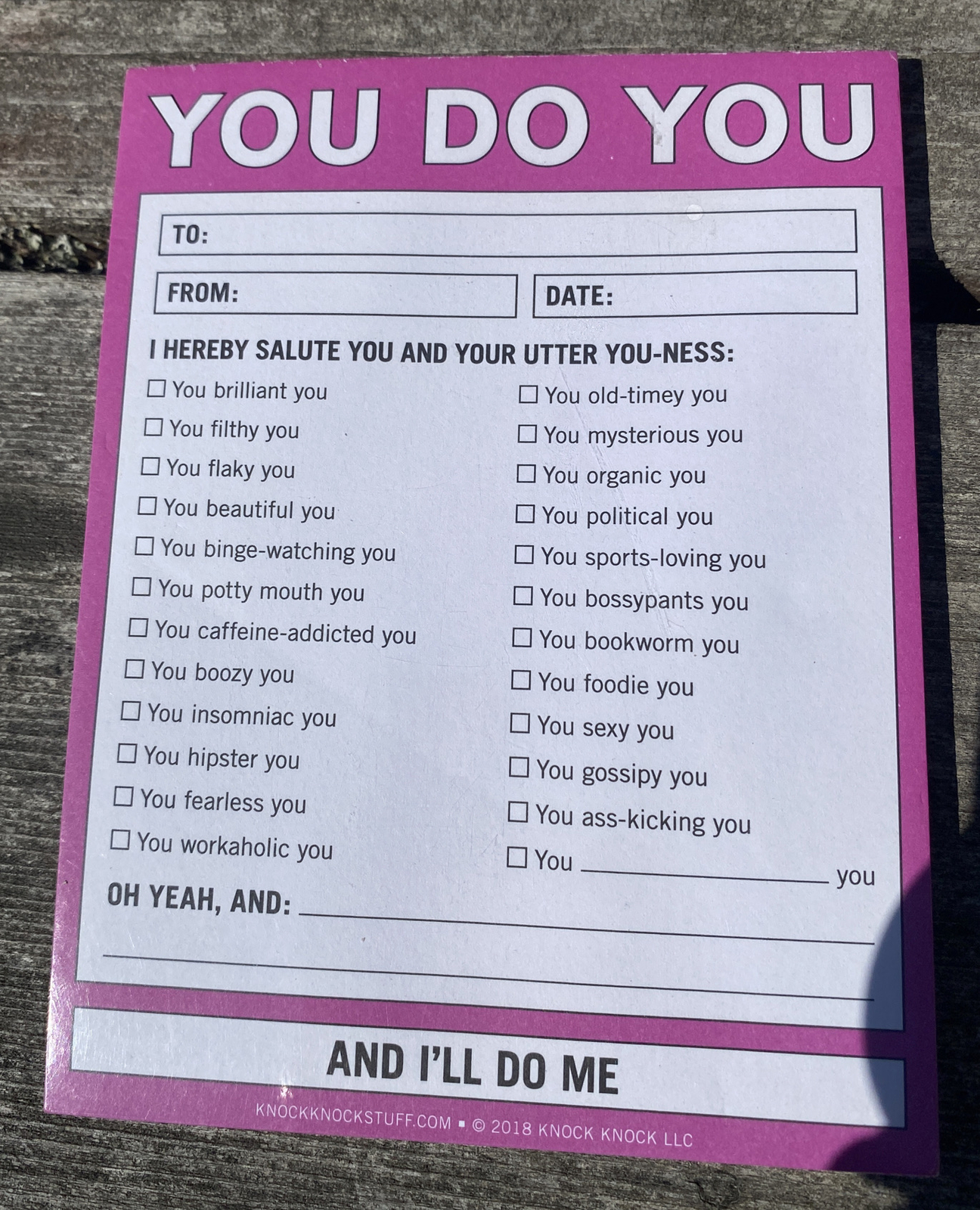 Knock Knock Paper Nifty Note Pad You Do You And I’ll Do Me Slam Joke | eBay