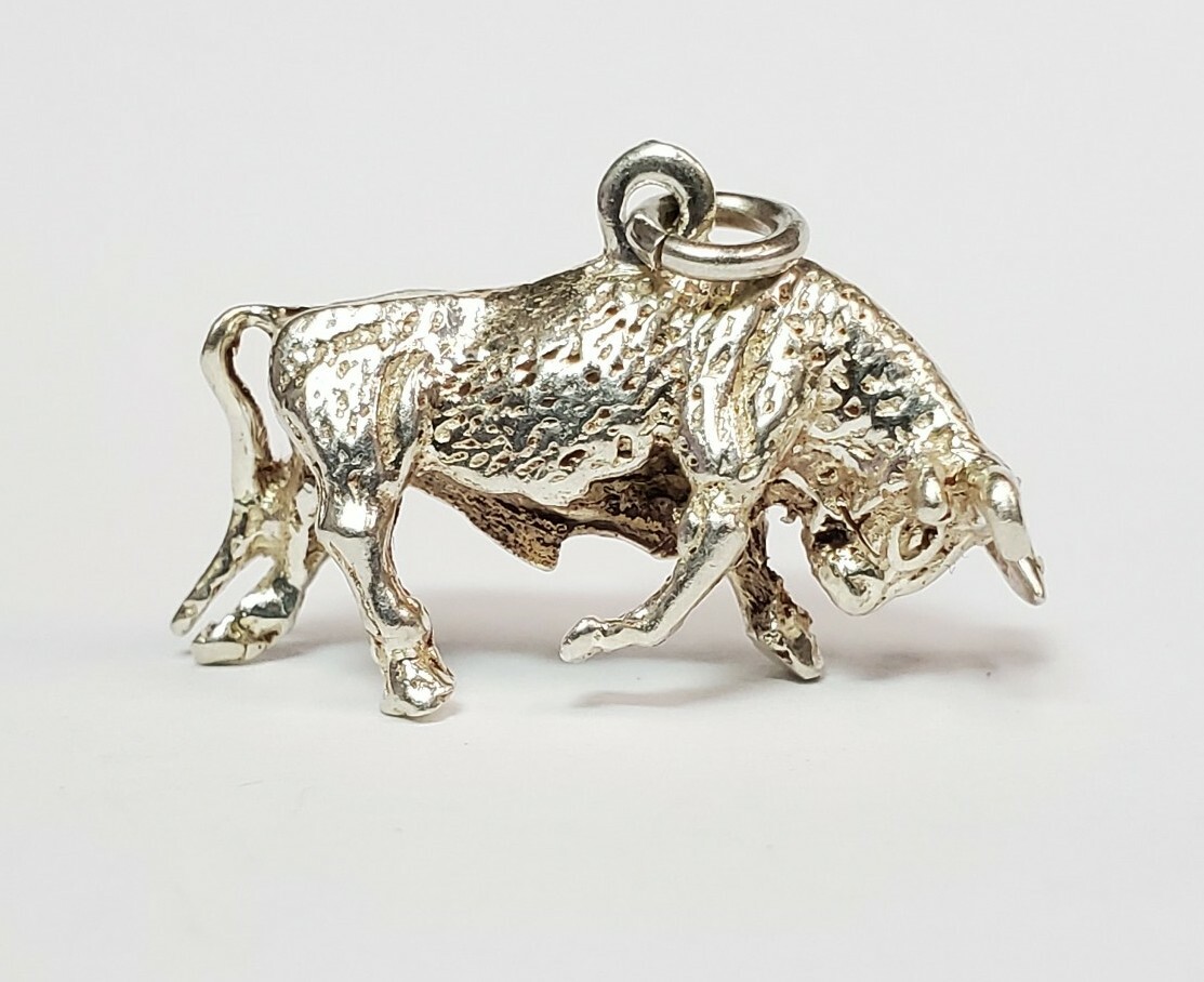 Sterling Silver Detailed Raging Charging Bull Charm | eBay