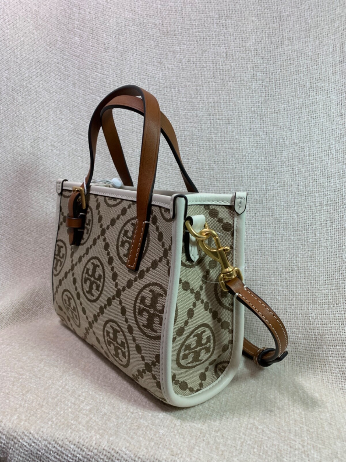 NEW Tory Burch T Monogram Hazel/Ivory Jacquard Mini Tote w/ Crossbody ...