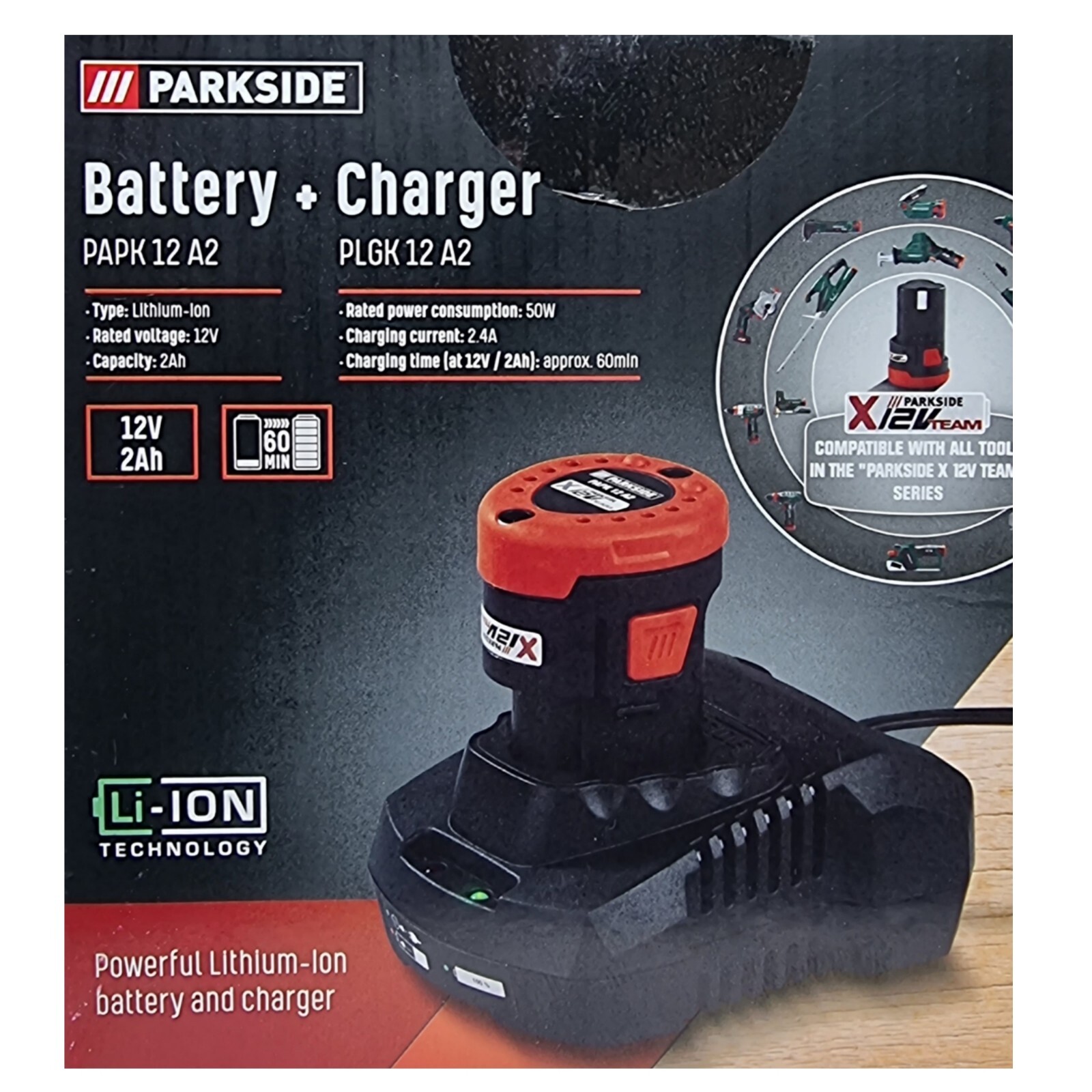 Parkside 12V 2Ah Battery And Charger For All "X 12V Team" Series ...