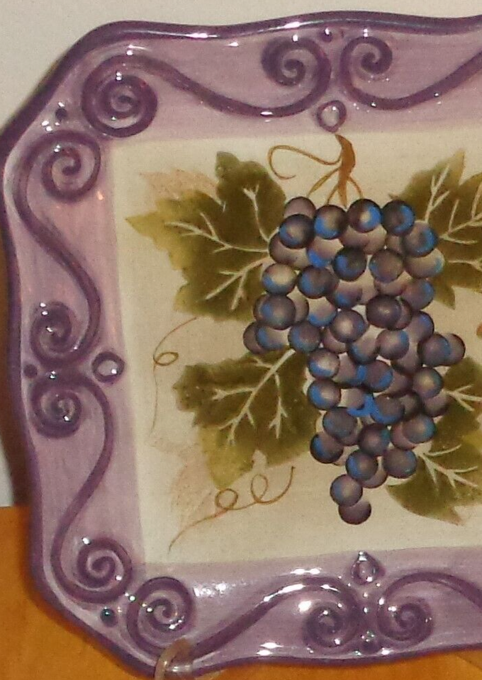 Tabletops Unlimited Merlot Square Salad Plate Purple Grapes Embossed ...