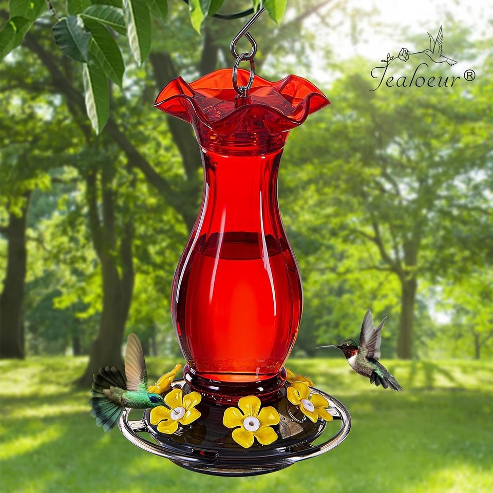 Hummingbird Feeder 8/18oz Outdoor Hanging Red with 6 Ports Bee Guards ...