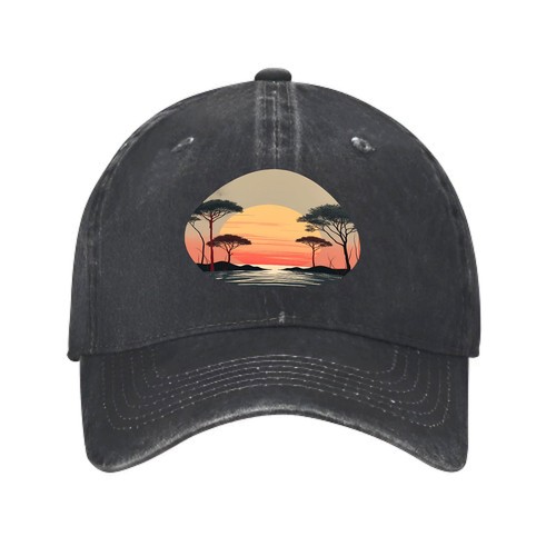 Cotton Washed Distressed Baseball Cap - Sunset Scene Hat for Men ...