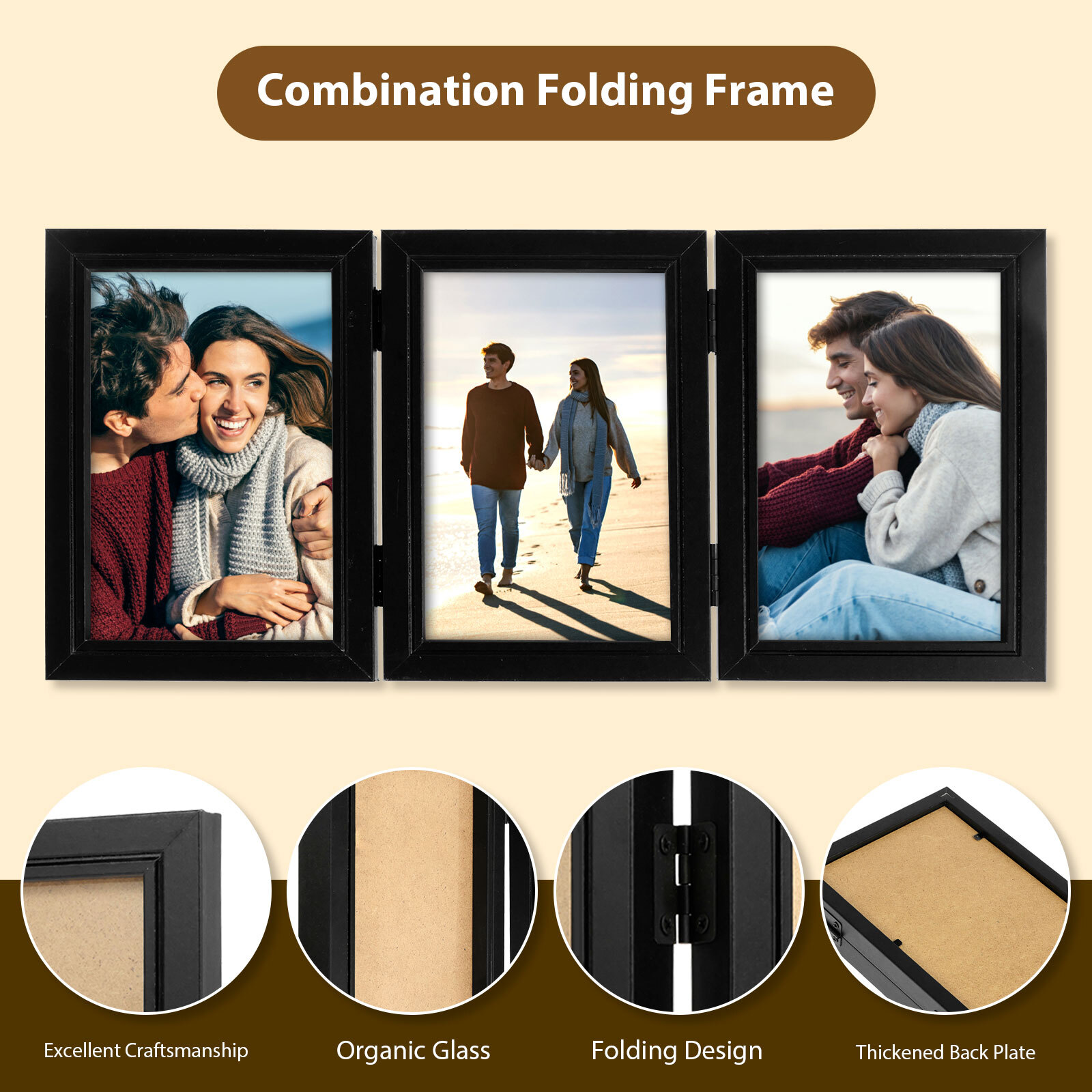 Double/Triple Photo Frame 180° Foldable Hinged Picture Frame Stand on ...