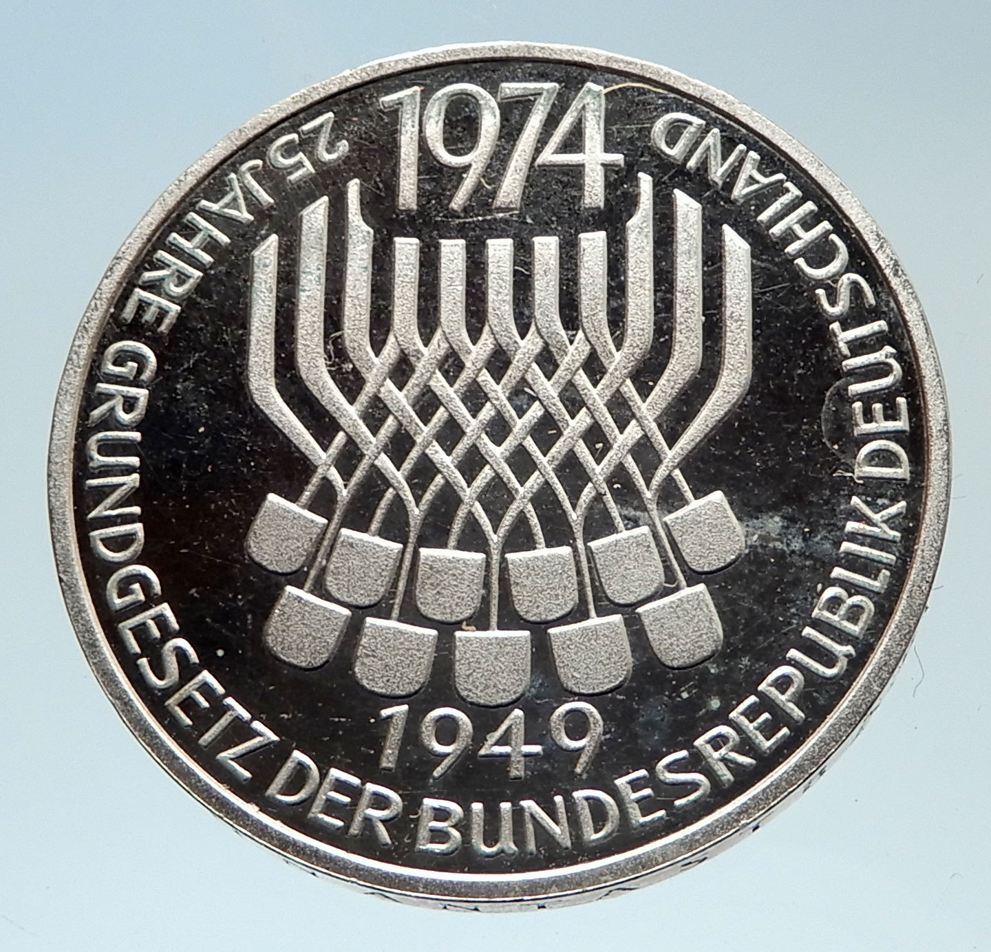 1974 F Proof GERMANY w German Federal Constitution Law Silver 5 Mark ...