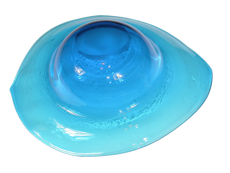 BLENKO GLASS TEAL BLUE ASYMMETRICAL BOWL DISH 5429 WAYNE HUSTED DESIGN ...