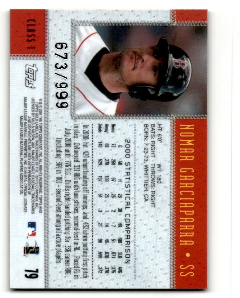 2001 Topps GOLD Nomar Garciaparra Boston Red Sox Baseball Card SP /999 ...