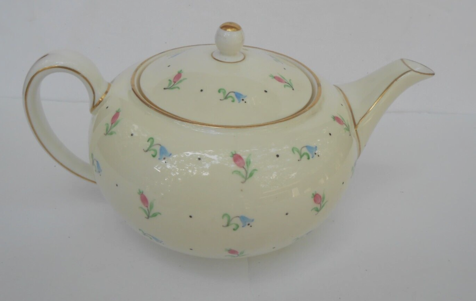 Wedgwood Buds & Bells teapot tea pot gold flowers pastel pink blue rare ...
